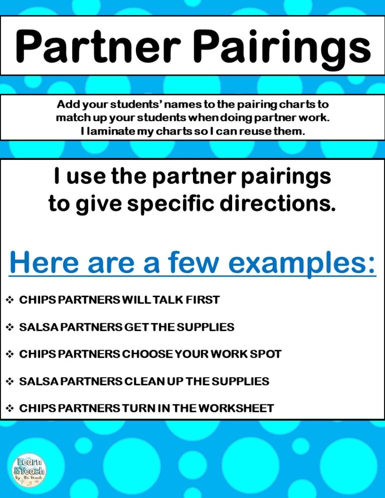 Partner Pairing Charts - Learn and Teach by the Beach
